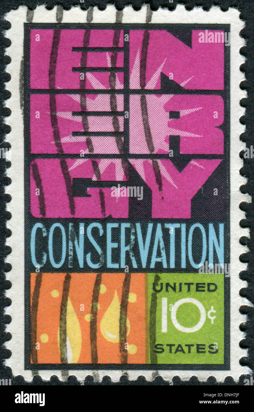 Postage stamp printed in USA, Energy Conservation Issue, shows the Sun ...