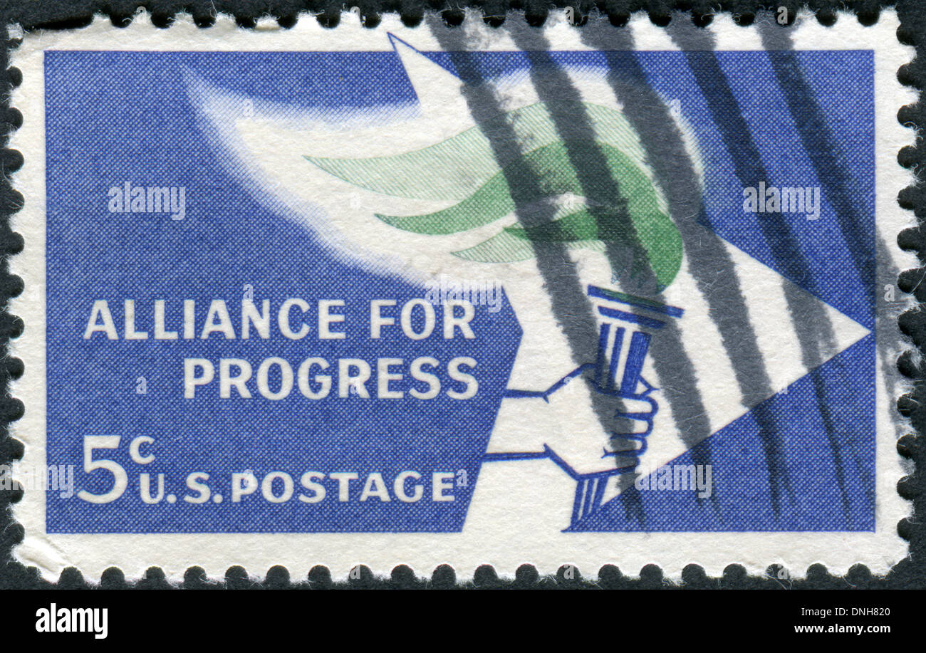 Postage stamp printed in USA, is dedicated to 2nd anniversary of the ...