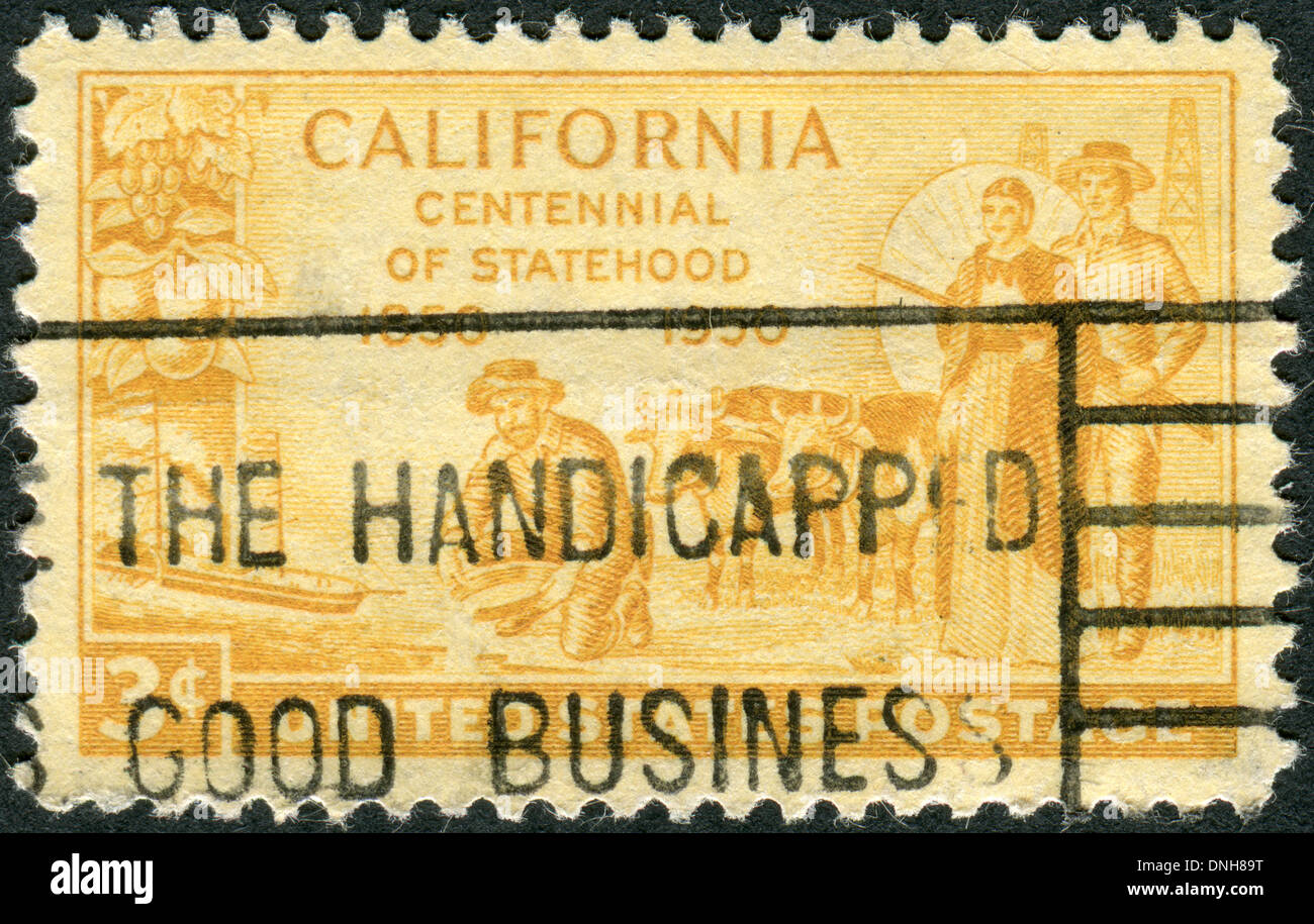 Postage stamp printed in USA, is dedicated to California Statehood ...