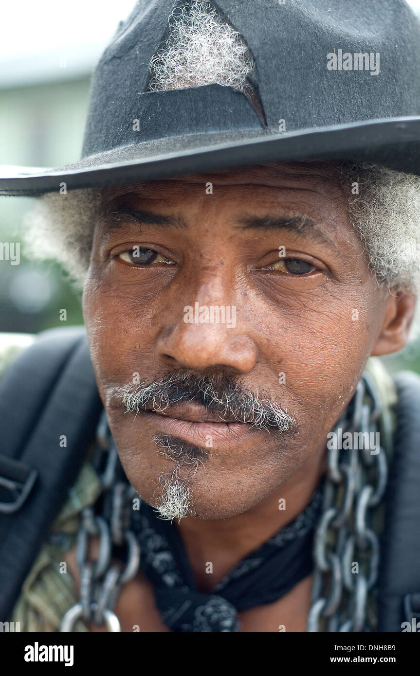 Portrait of a colourful man in a hat and moustache, taken in the ...