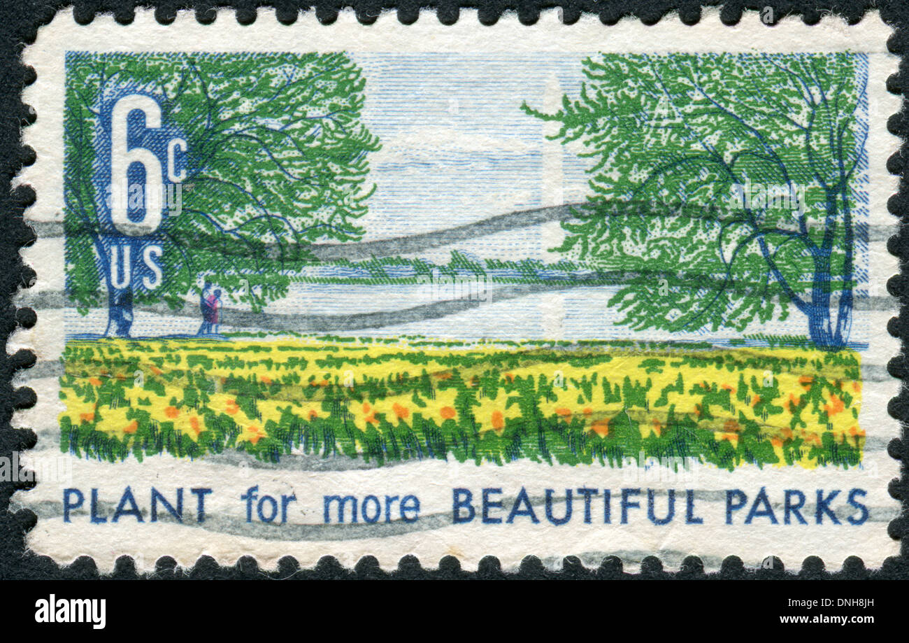 Postage stamp printed in USA, is dedicated to Natural Beauty Campaign ...