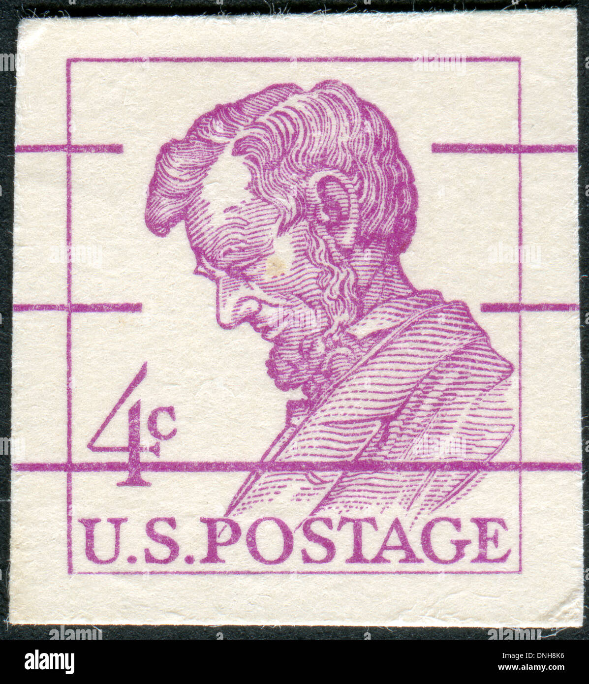 Postage stamp printed in the USA, a portrait of 16th President of the ...