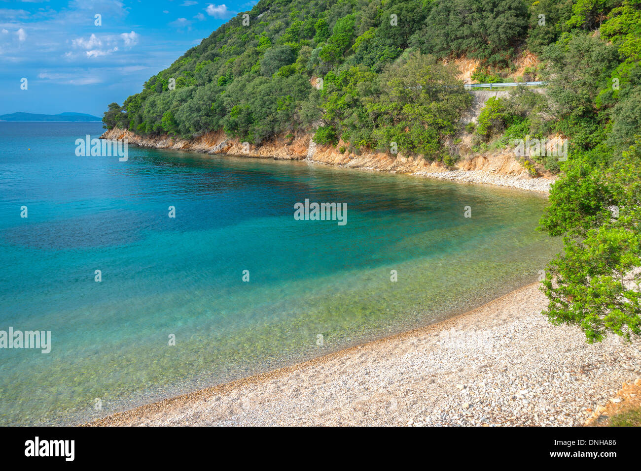 Greece ithaki island, panoramic view of the sea by the main harbor of ...
