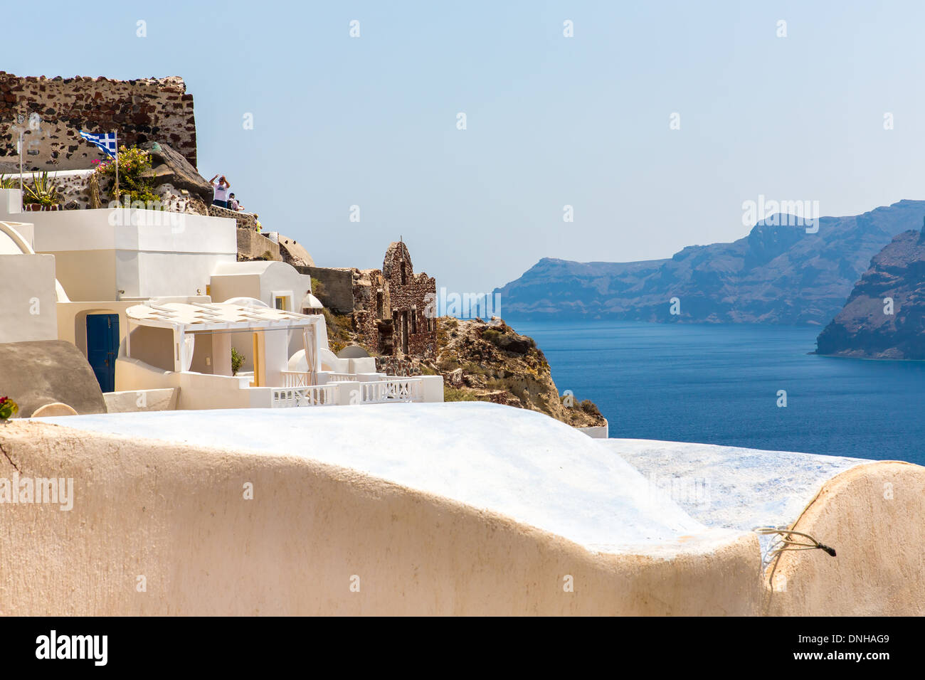 View of Fira town - Santorini island Crete Greece. White concrete ...