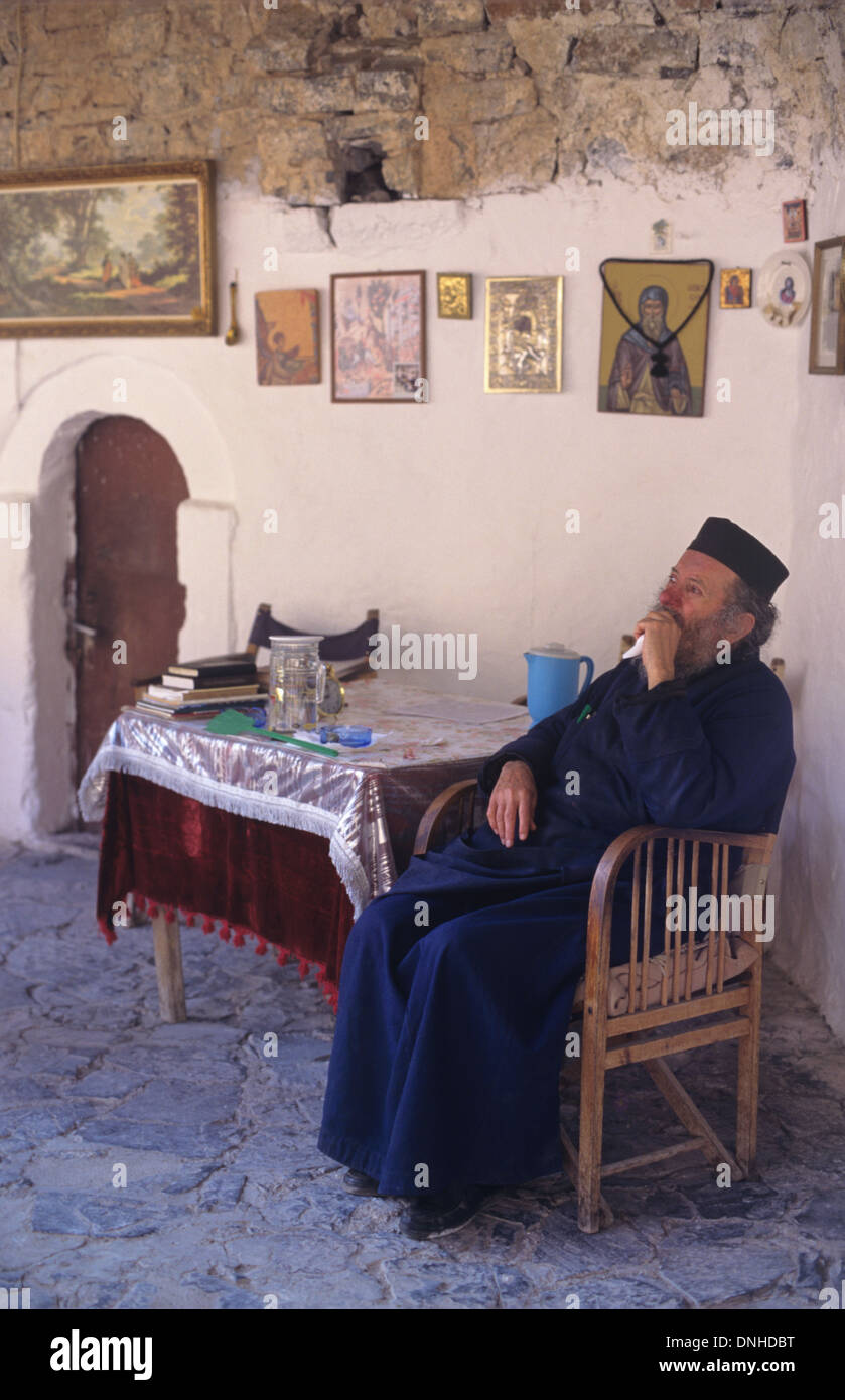 Greek Orthodox Monk Sitting in Entrance to Small Provincial Monastery ...