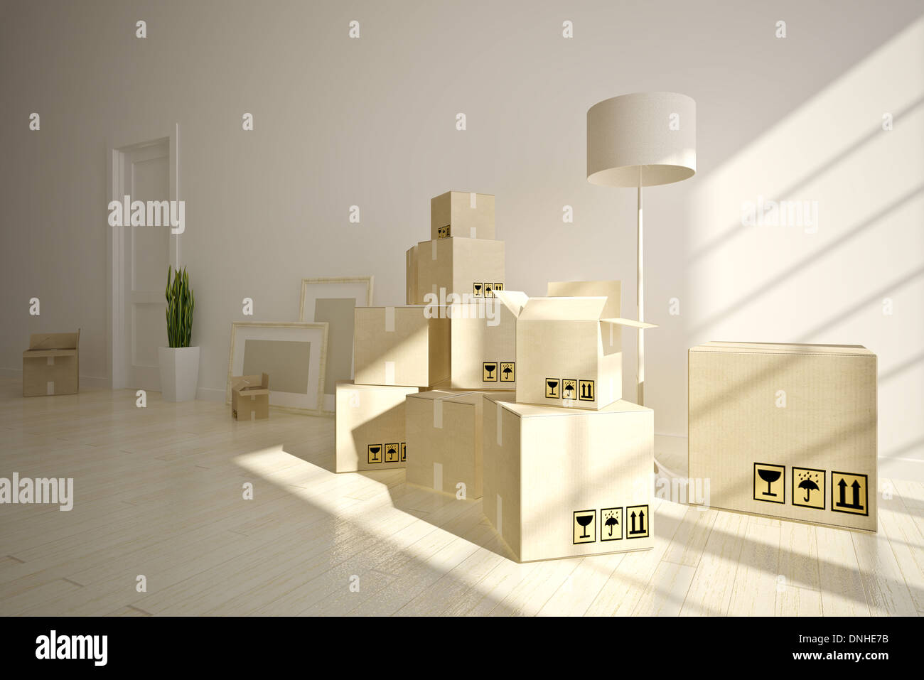 Interior moving house with cardboard boxes Stock Photo - Alamy