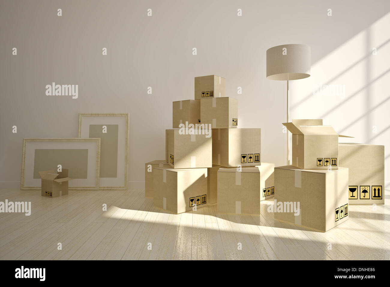 Interior moving house with cardboard boxes Stock Photo - Alamy