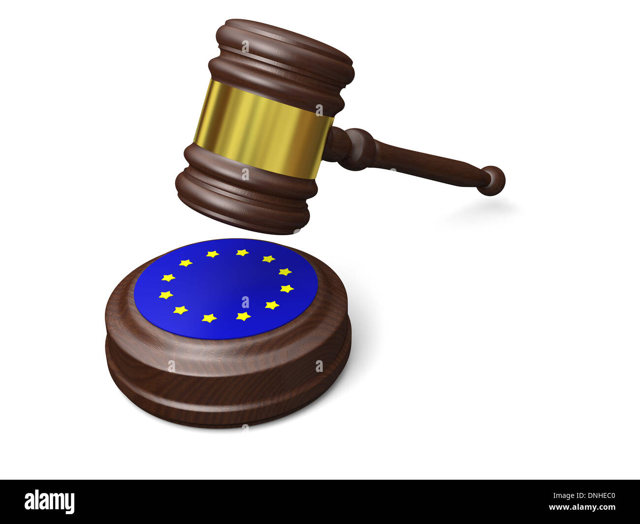 Gavel and symbol of European Union isolated on white background ...