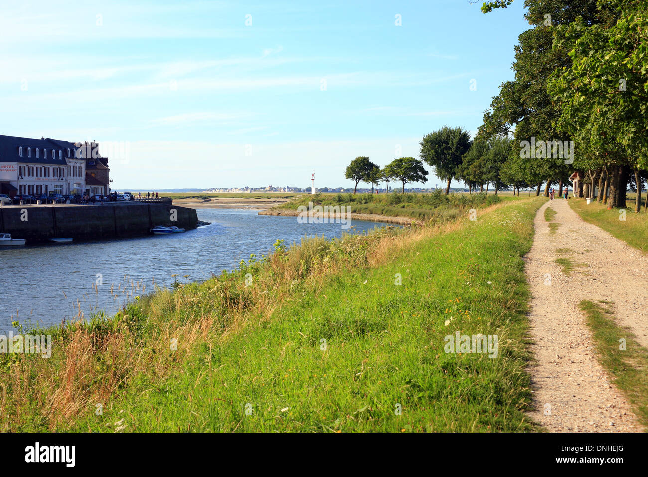 View of St Valery sur Mer across River Somme at Quai digue nord, St ...
