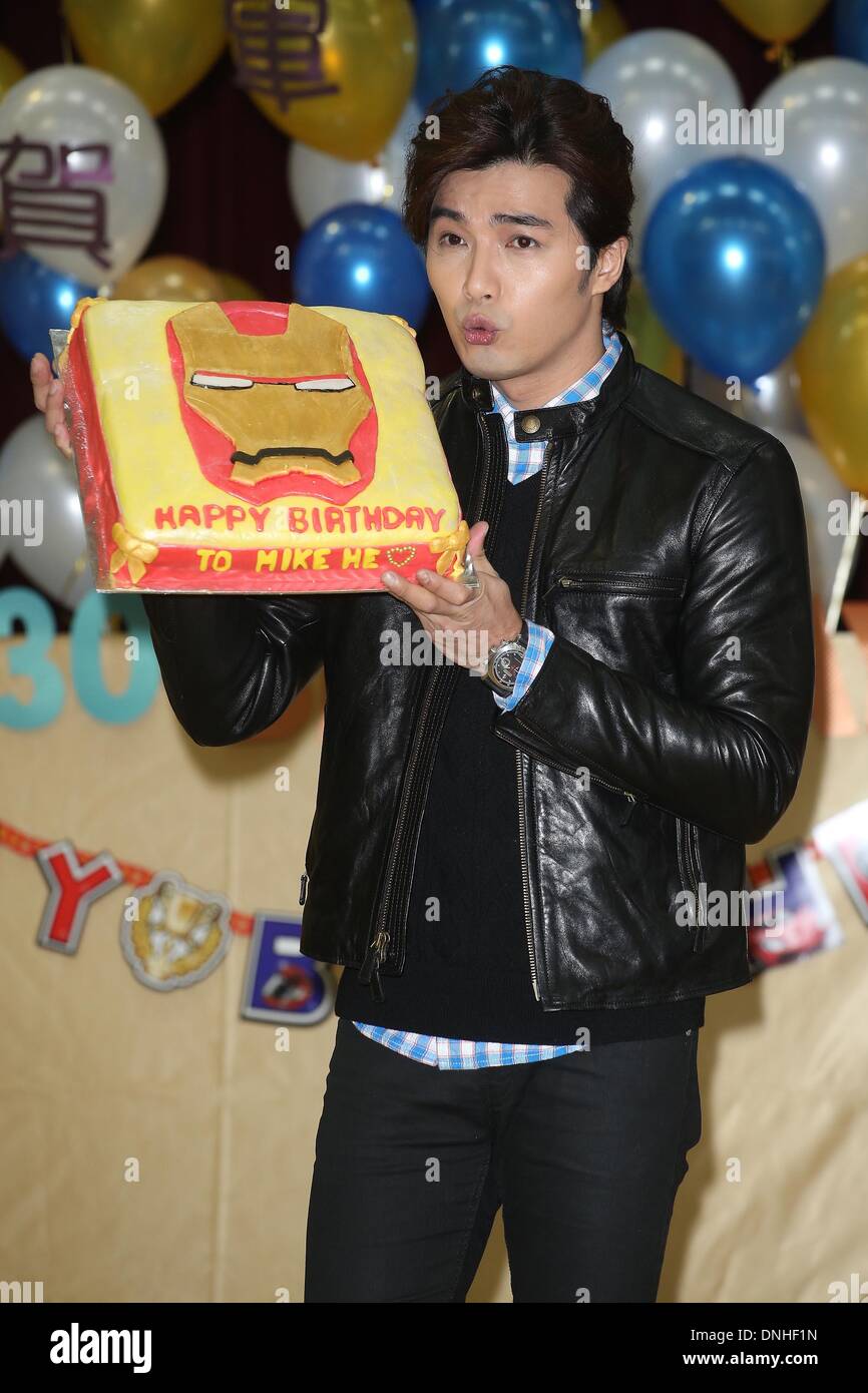 Taipei, China. 29th Dec, 2013. Actor Mike He celebrates his 30th ...