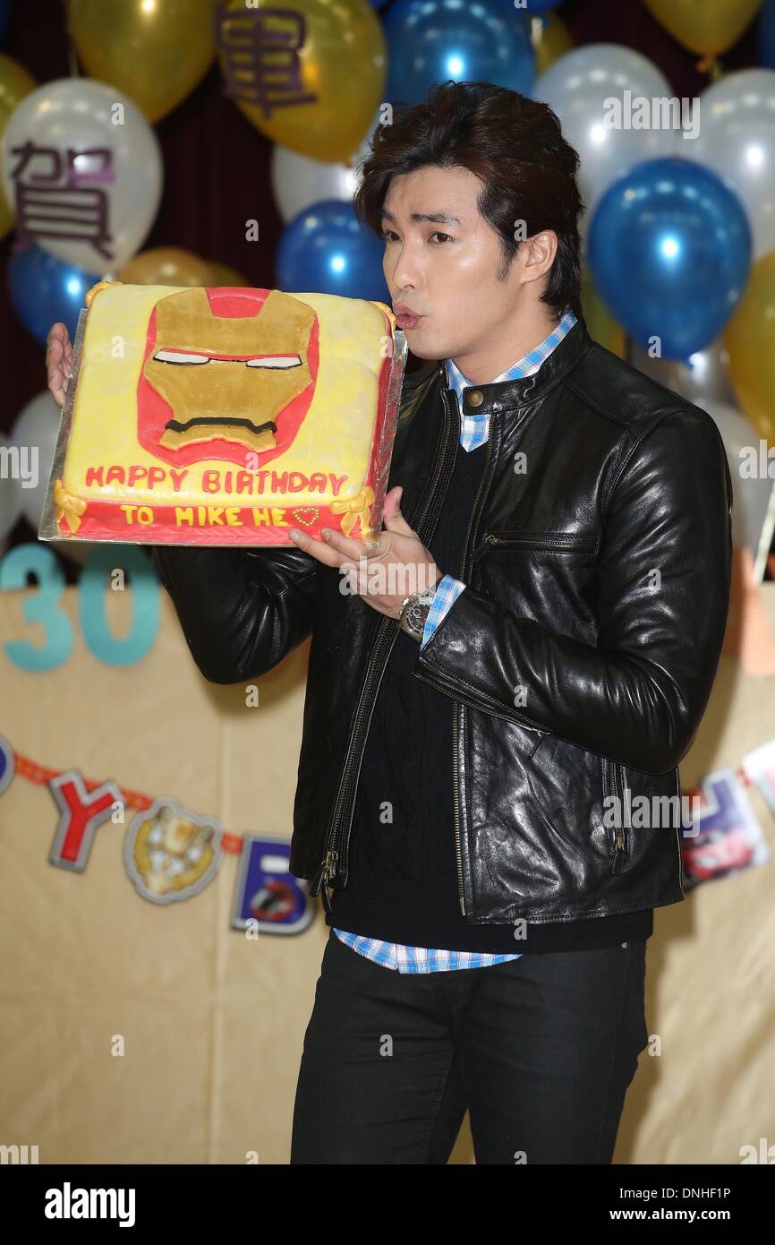 Taipei, China. 29th Dec, 2013. Actor Mike He celebrates his 30th ...