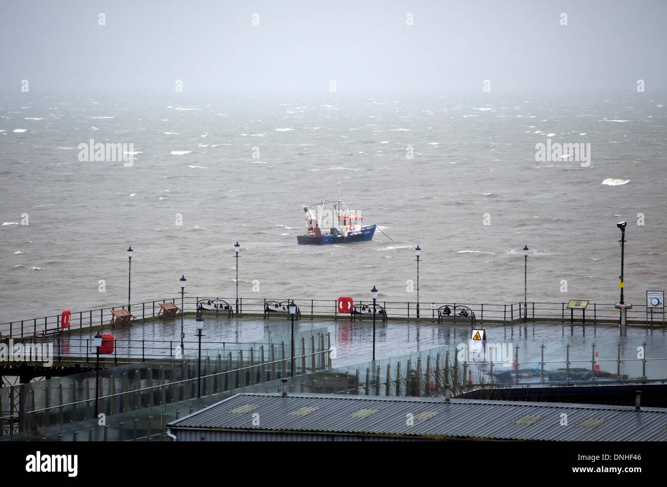 Fishing Boat in the Lee of Southend Pier Riding Out a Storm Stock Photo ...