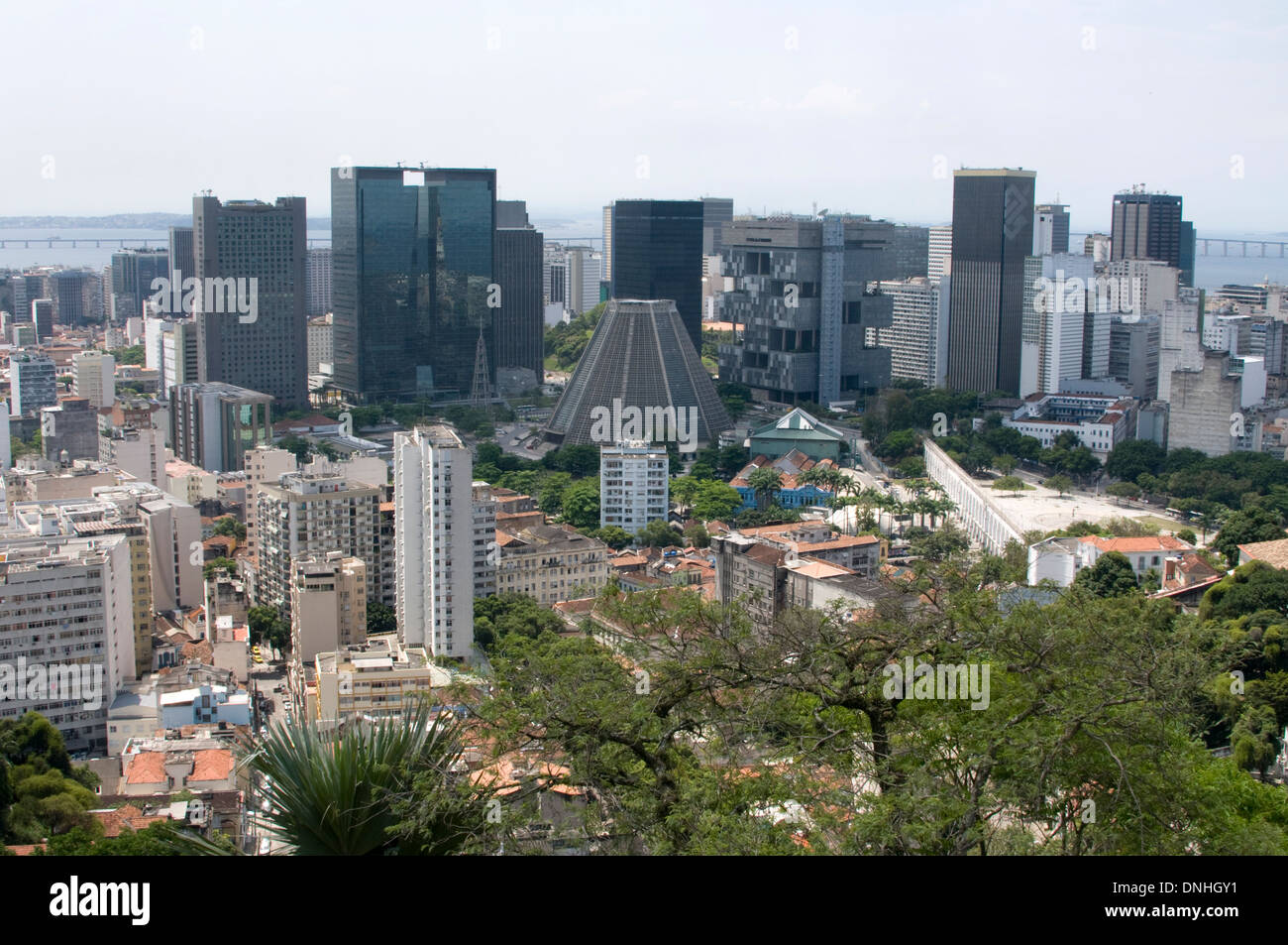 Rio's business district skyline in Rio de Janeiro in Brazil. The cone ...