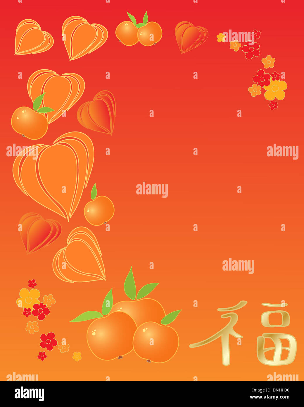 an illustration of a Chinese greeting card design with good luck symbol ...