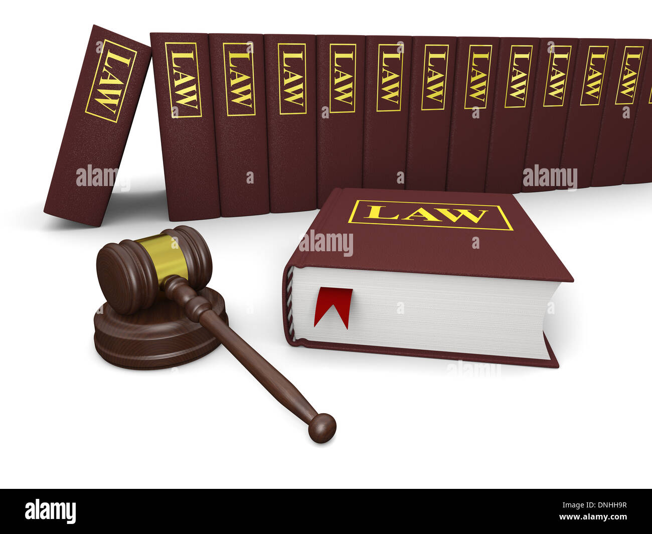 Gavel and law books on white background, symbols of law and justice ...