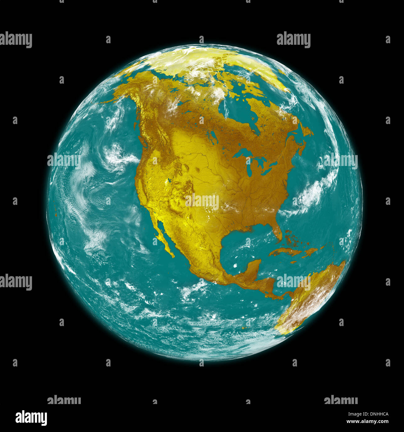 North America on planet Earth isolated on black background. Elements of ...