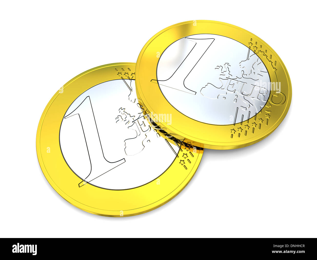 Detail of two Euro coins isolated on white background Stock Photo - Alamy