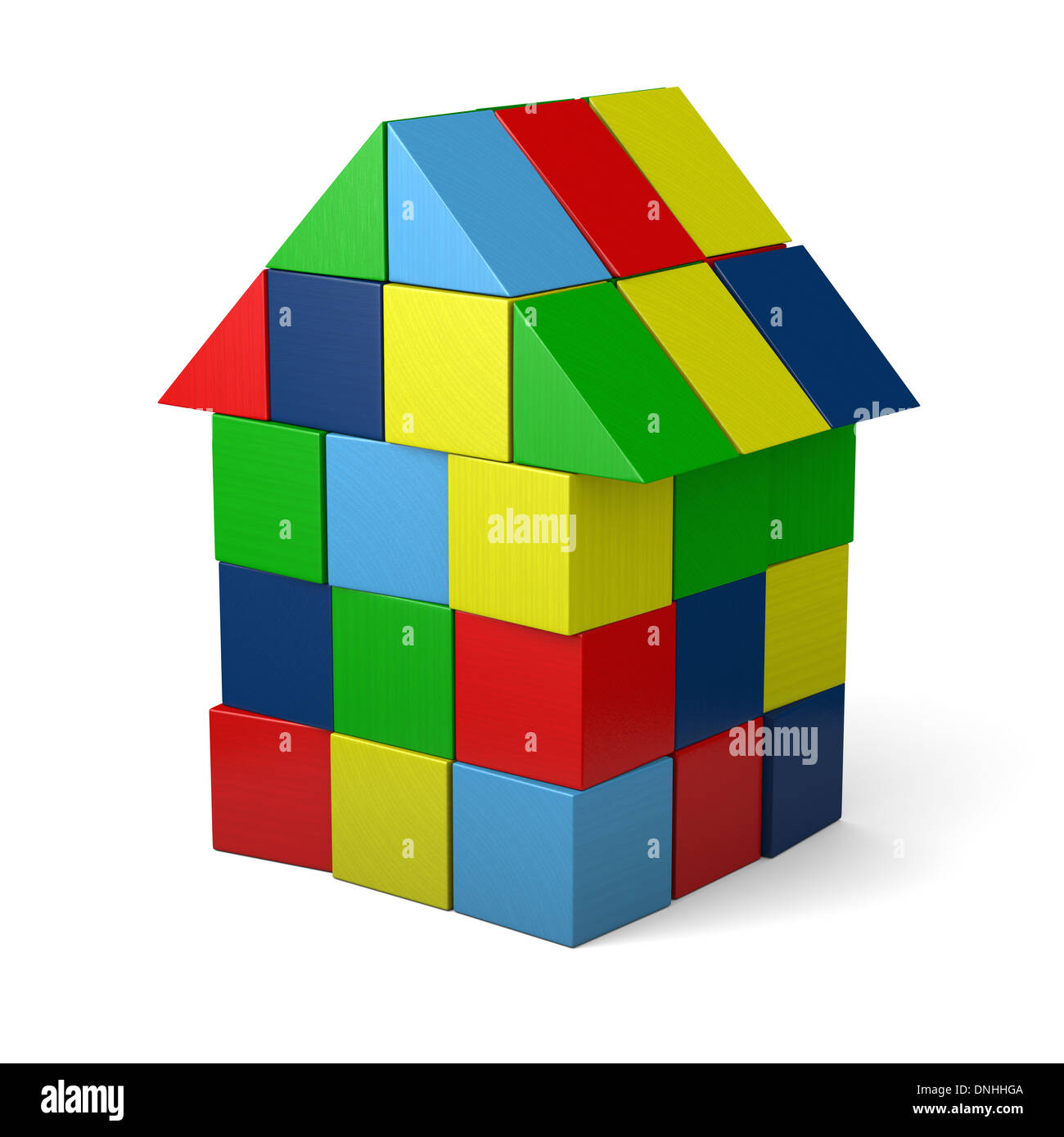 Colorful house made of wooden cubes isolated on white background Stock ...