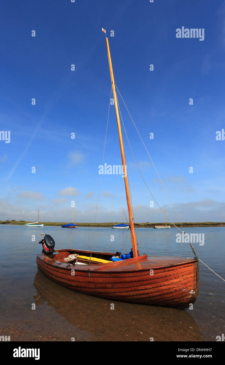 Boats in the harbour at Burnham Overy Staithe, Norfolk, England, UK ...