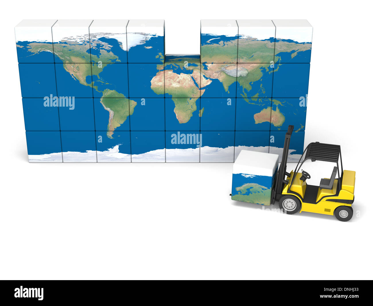 Concept of International logistics, modern yellow forklift carrying ...