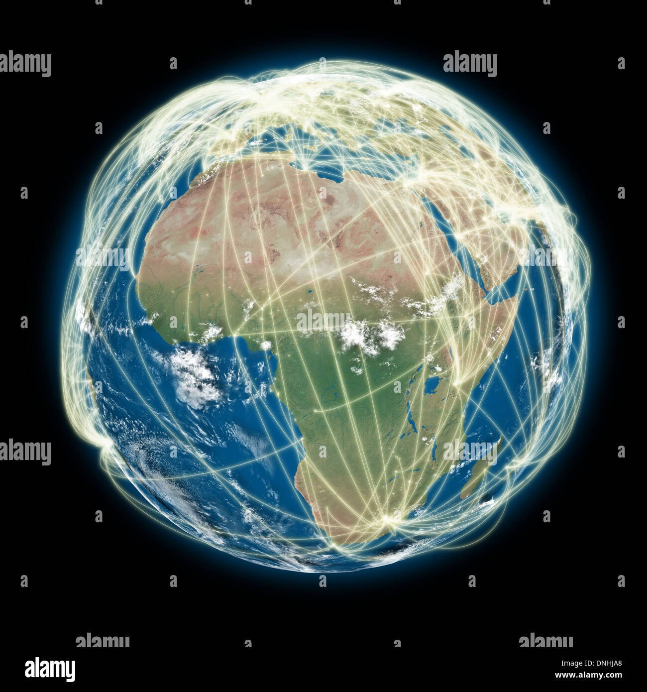 Africa on planet Earth with connections between cities and continents ...