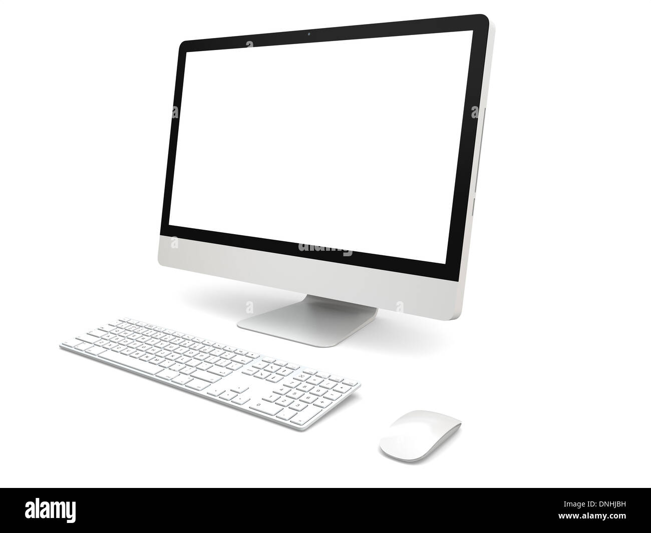 Modern desktop computer with white blank screen isolated on white ...