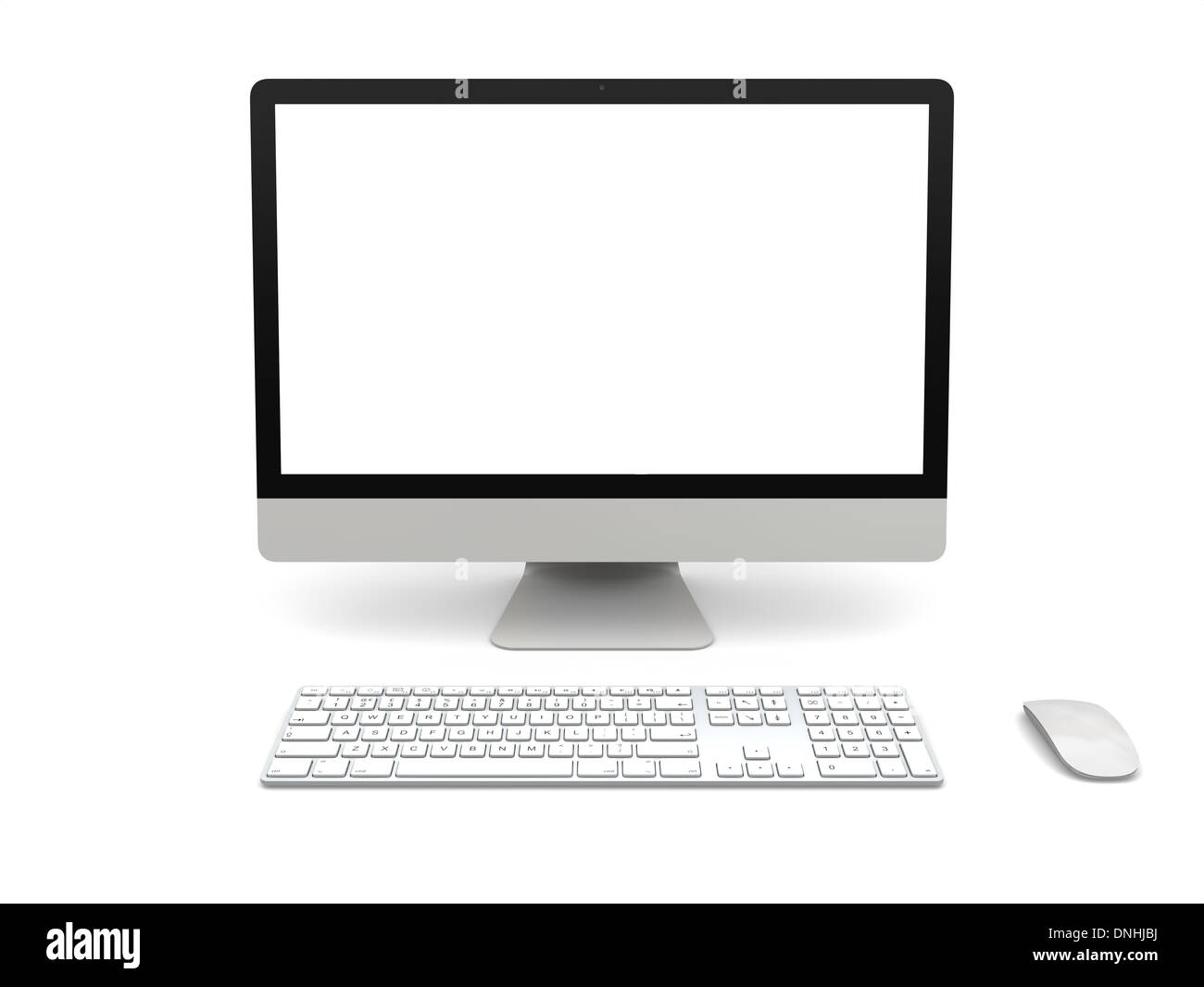 Modern desktop computer with white blank screen isolated on white ...