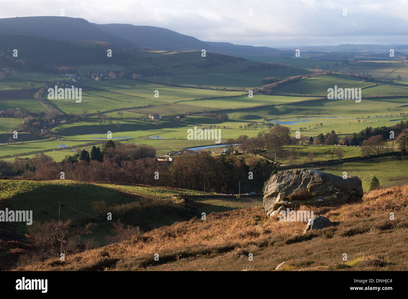 View along the Coquet valley near Rothbury, Northumberland, England UK ...