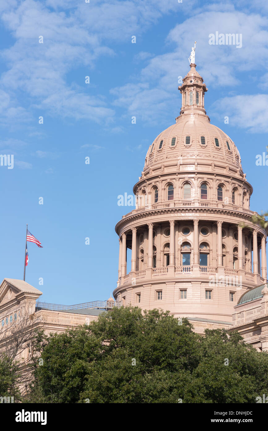 Texas State Capitol Building Rotunda against a blue sky with scattered ...