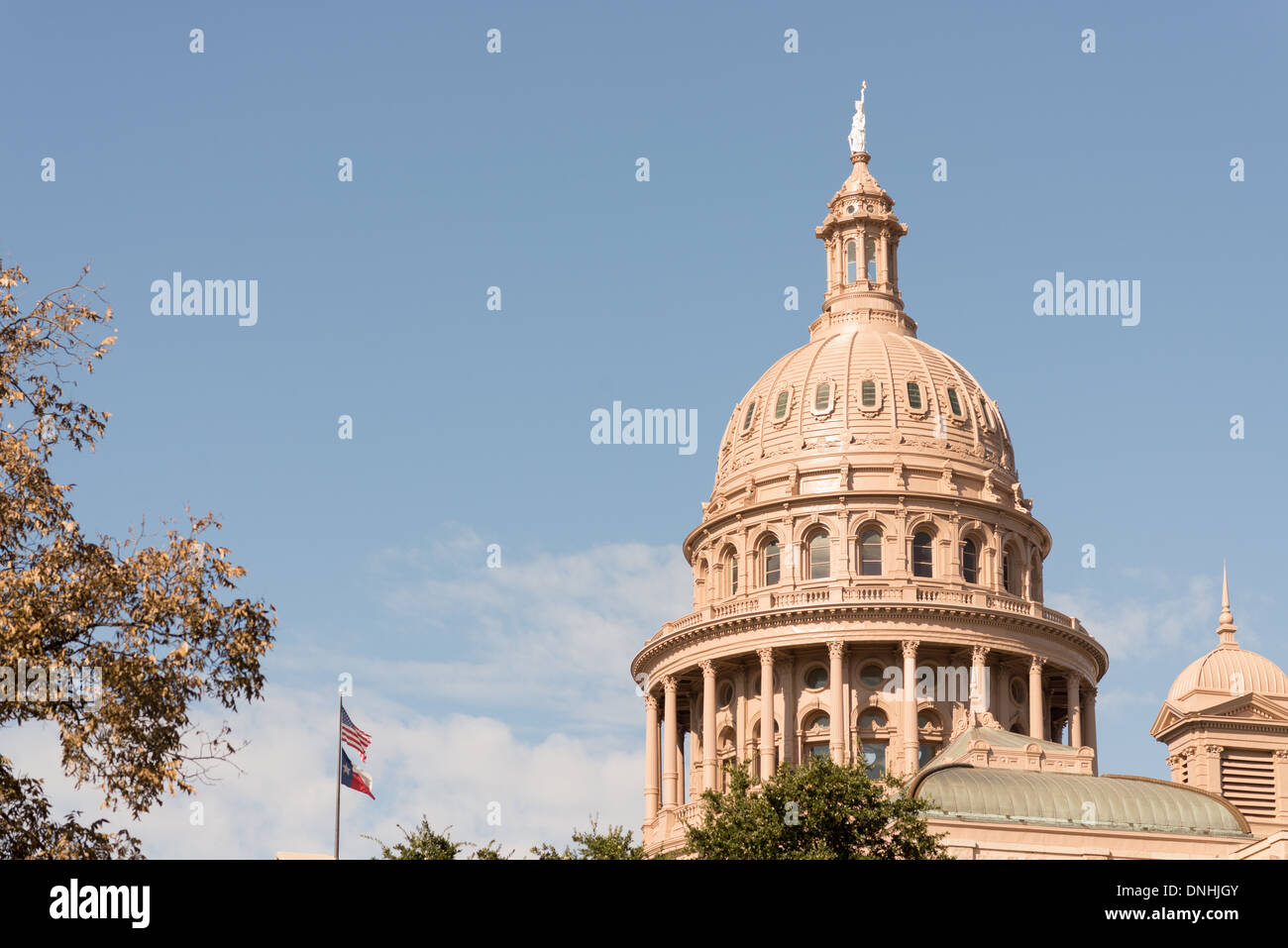 Texas State Capitol Building Rotunda against a blue sky with scattered ...