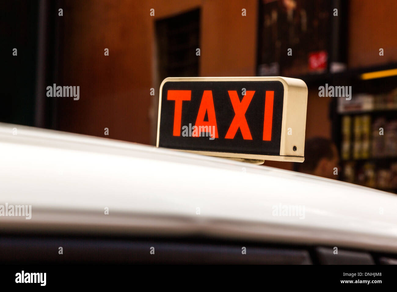 Close-up of a taxi sign on a taxi, Rome, Rome Province, Lazio, Italy ...