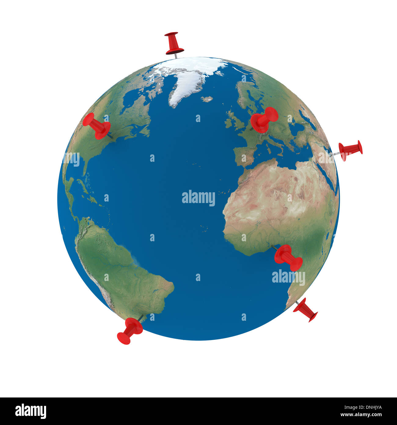 Red pins on planet Earth isolated on white background. Elements of this ...
