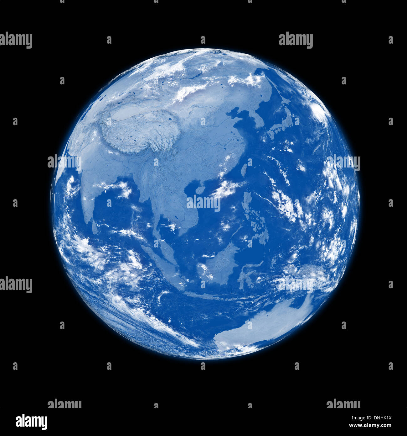 Southeast Asia on blue planet Earth isolated on black background ...