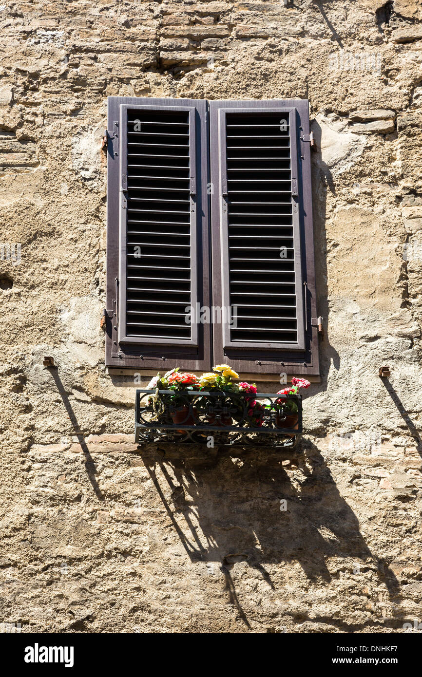 Low angle view of a window box, San Gimignano, Siena, Siena Province ...