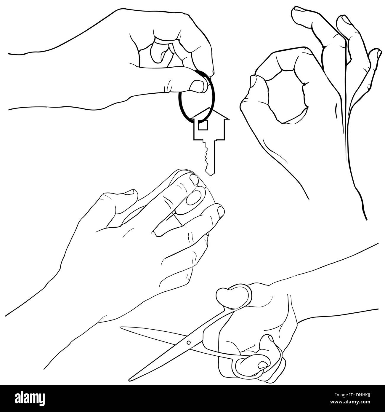 set of hands holding objects isolated Stock Photo - Alamy