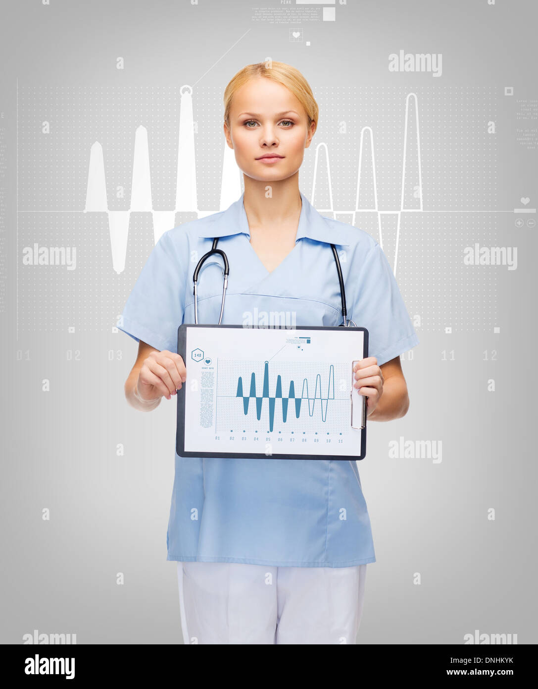 smiling female doctor or nurse with sclipboard Stock Photo - Alamy