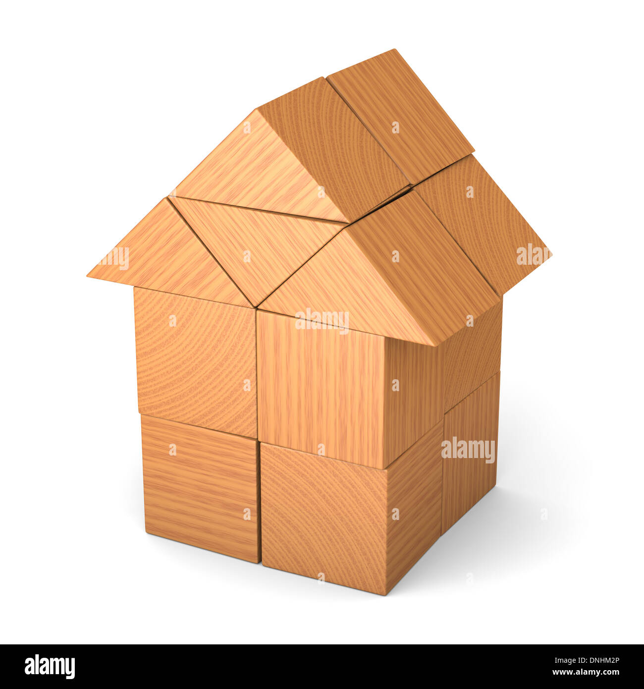 House made of wooden cubes isolated on white background Stock Photo - Alamy