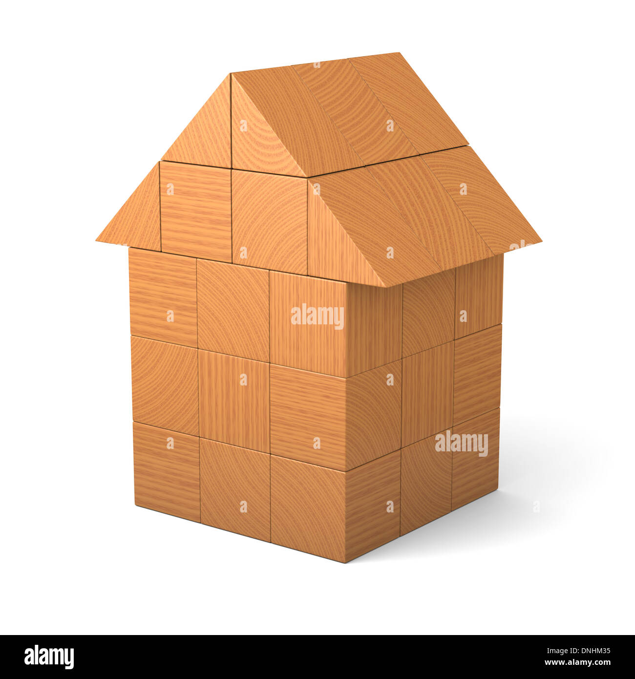 House made of wooden cubes isolated on white background Stock Photo - Alamy