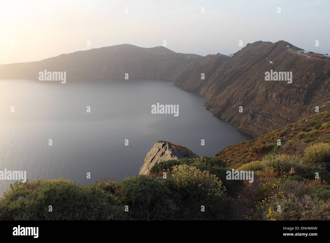 A View of the island of Santorini, showing the famous Caldera and ...