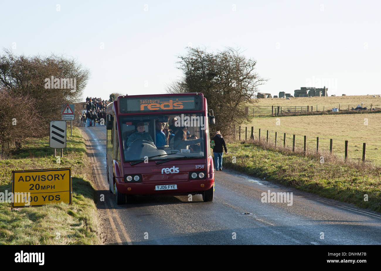 Stonehenge Visitor shuttle bus transporting visitors along the old A344 ...