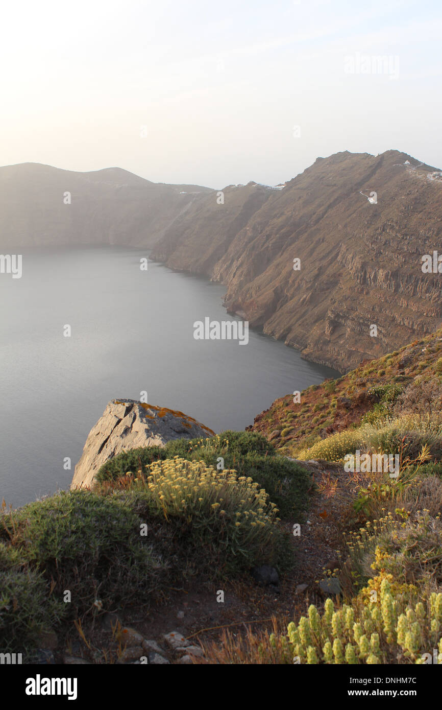 A View of the island of Santorini, showing the famous Caldera and ...