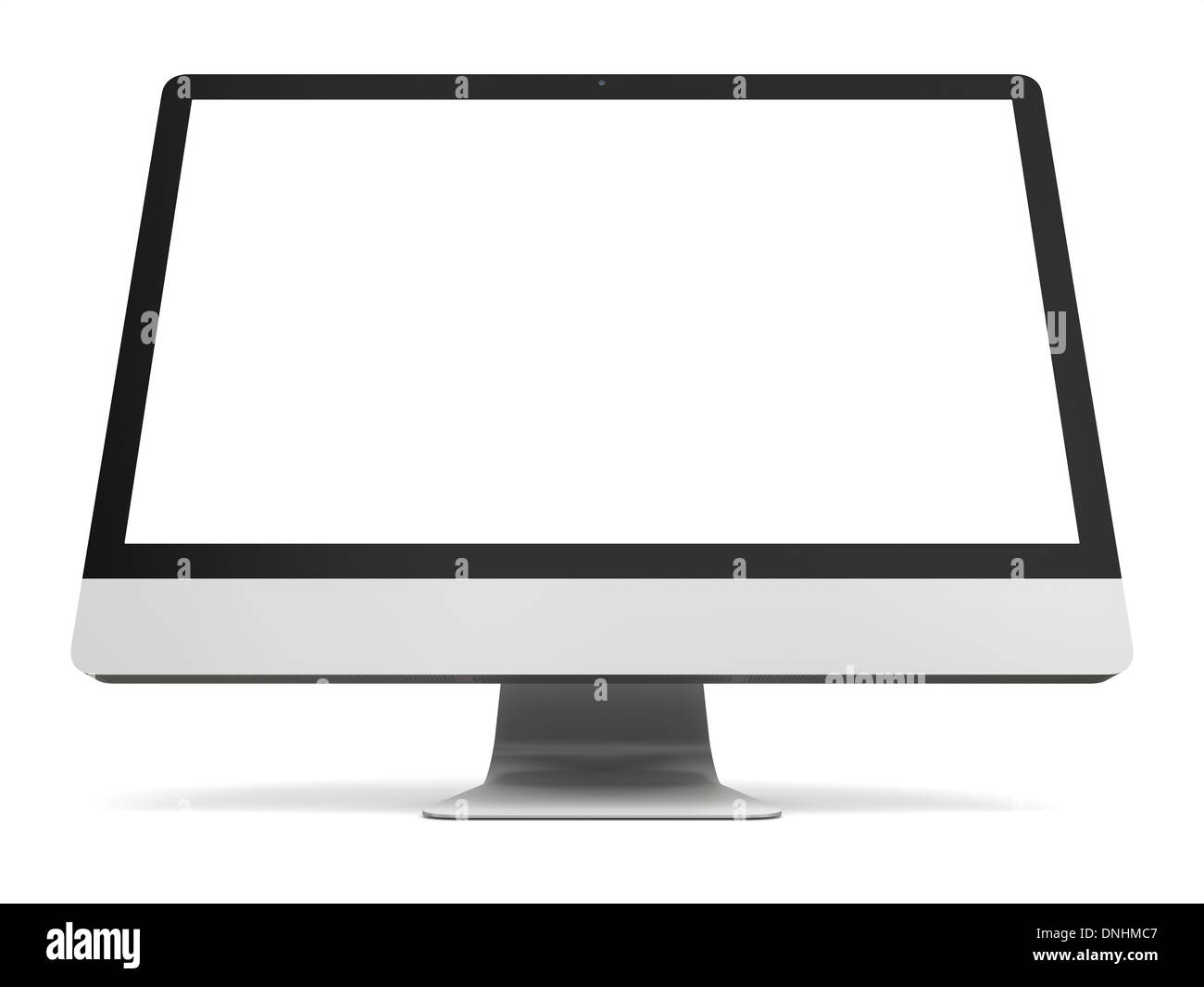 Modern desktop computer with white blank screen isolated on white ...