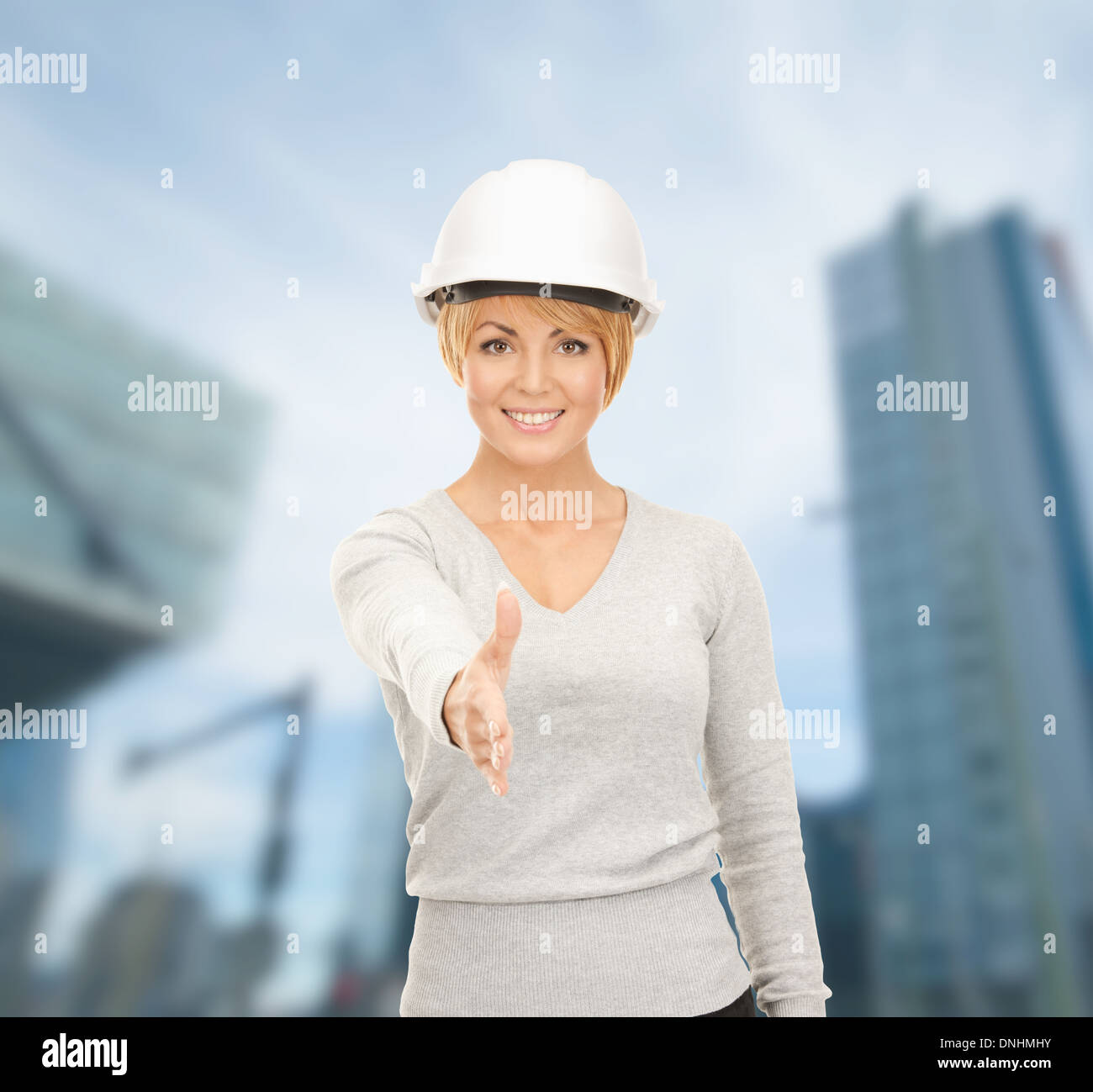 contractor in helmet ready for handshake Stock Photo - Alamy