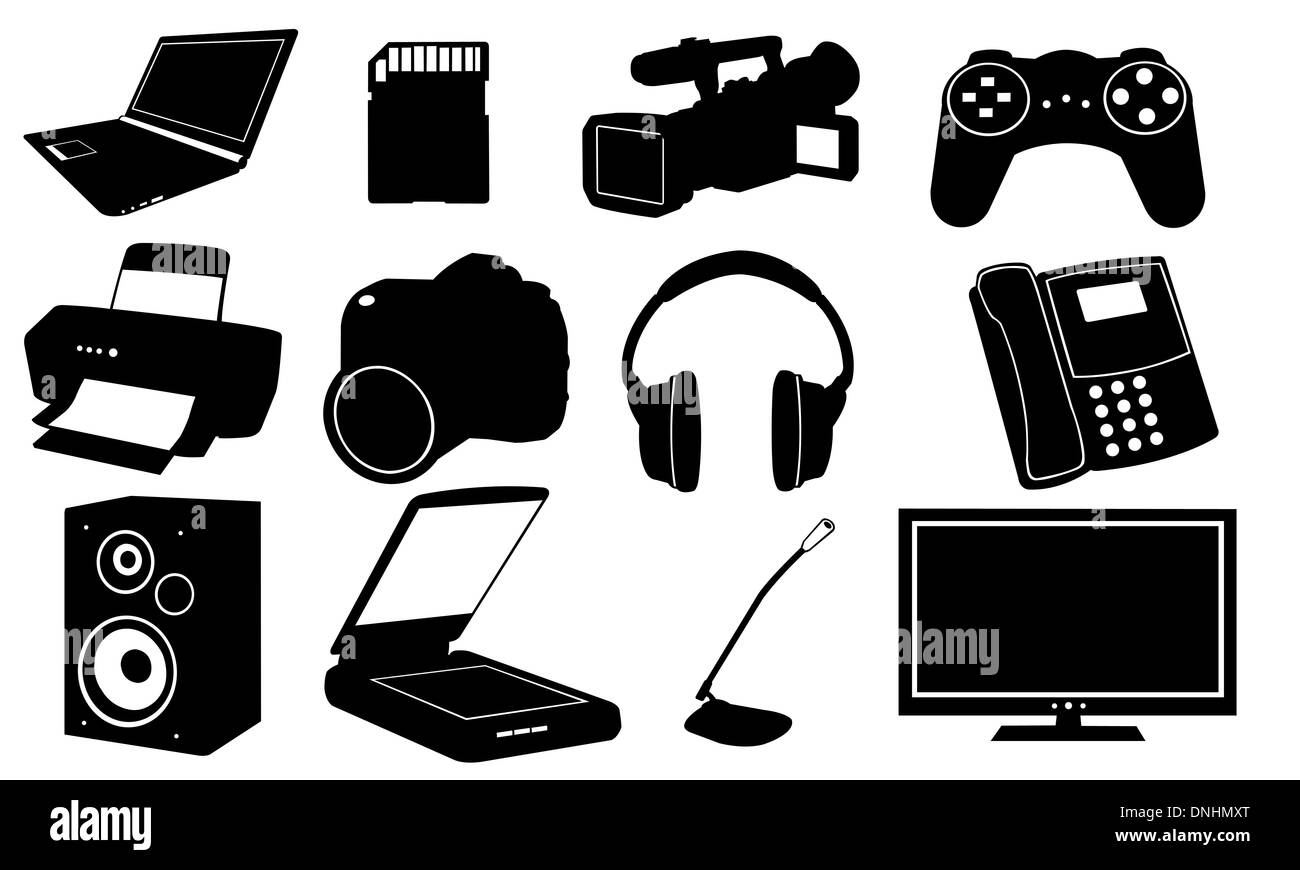 set of different electronics isolated Stock Photo - Alamy