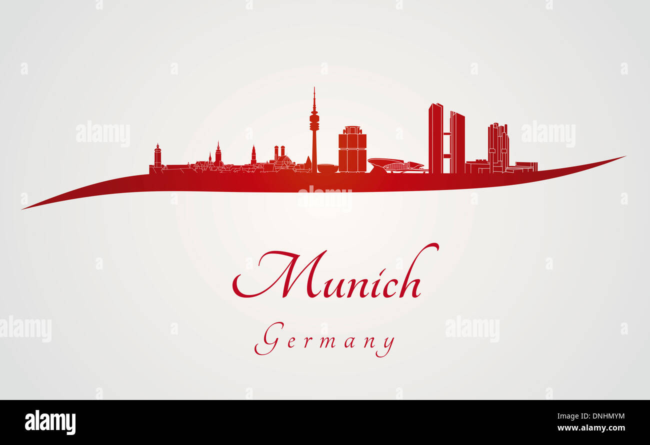 Munich skyline in red and gray background Stock Photo - Alamy