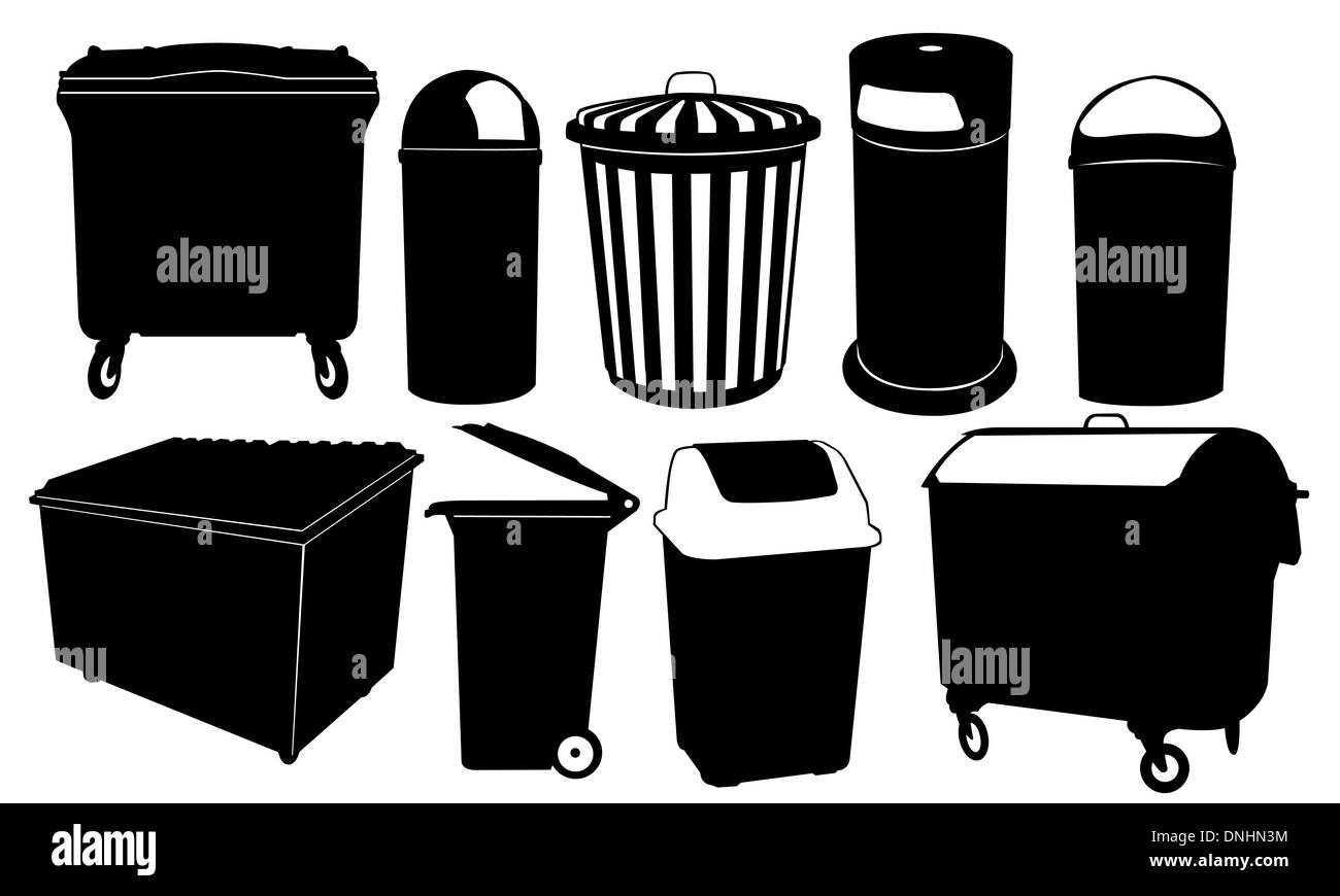 set of garbage bins isolated Stock Photo - Alamy