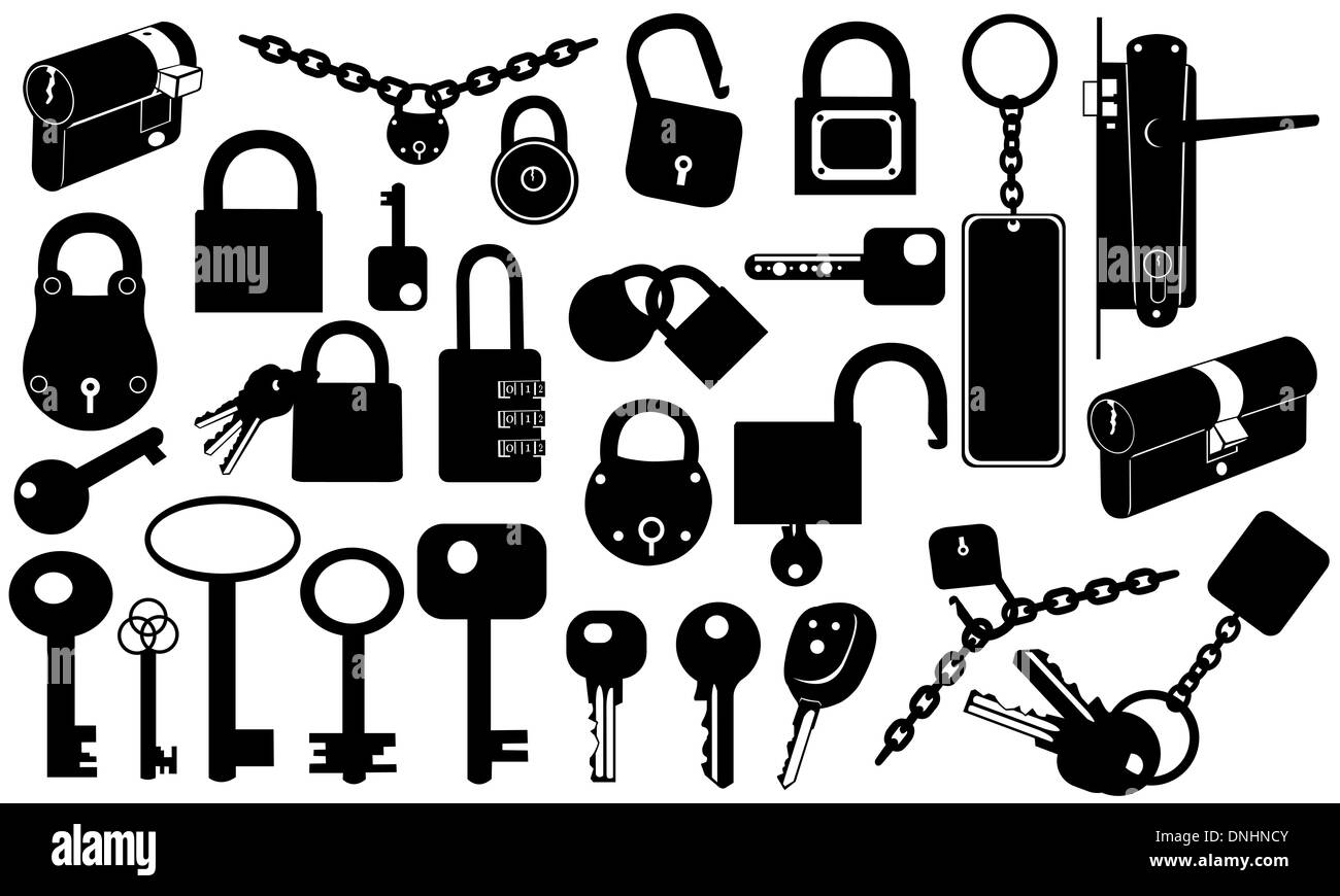 set of keys and locks isolated Stock Photo - Alamy