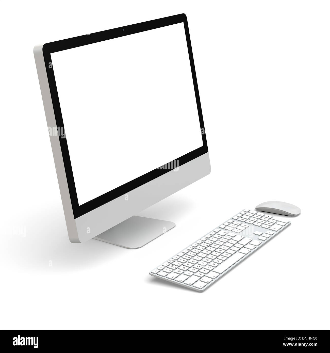 Modern desktop computer with white blank screen isolated on white ...