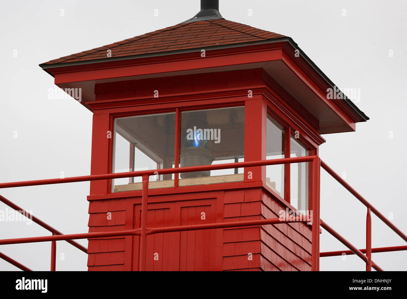 Detail view of square lighthouse with blank sky background Stock Photo ...
