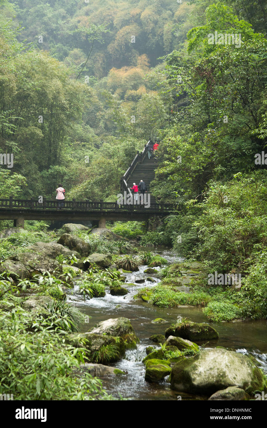 Wooden bridge over steam near village of Fengdu China Stock Photo - Alamy